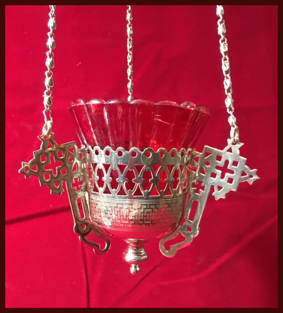 Antique Russian Orthodox Vigil Lamp | Silver Plated